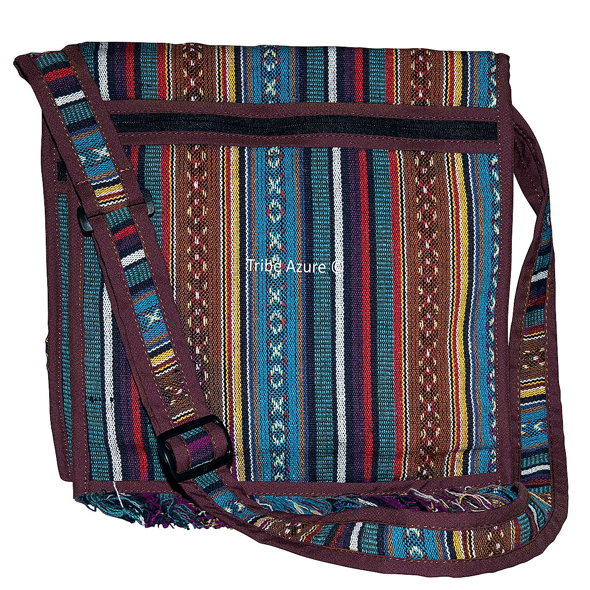 Tribe Azure Woven Adjustable Strap Shoulder Bag Hobo Messenger Women Fashion Handbag Unique Roomy Tassel (Woven Blue)