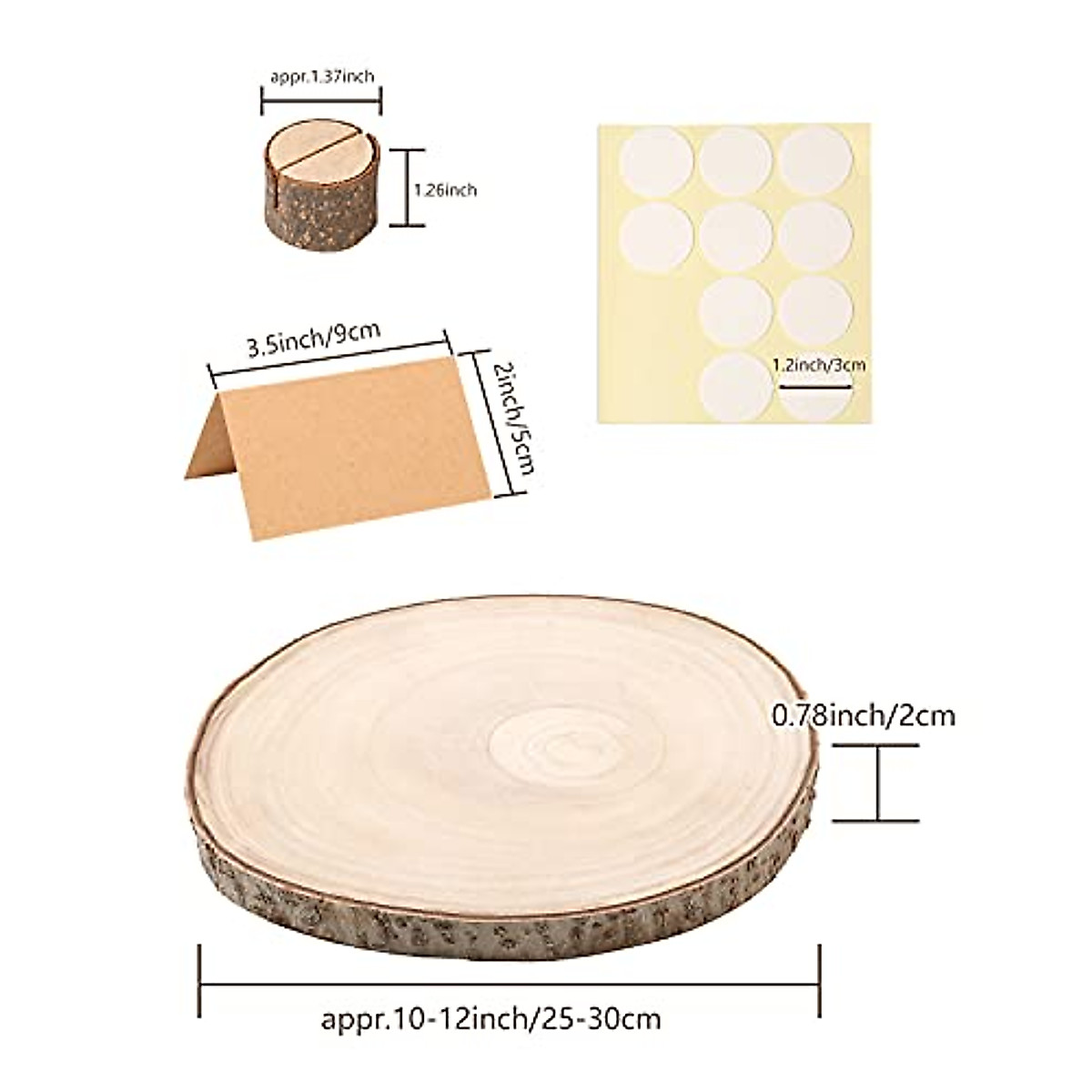 Caydo 2 Pieces 10-12 Inch Wood Cake Stand Large Wood Slices Serving Tray for Table Centerpiece, Wedding Cake and Cheese Board