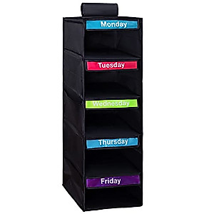 DoveeDosa Weekly Clothes Organizer for Kids-Day of The Week Clothes Organizer for Kids-Kids Daily Clothes Organizer-Monday Friday Clothes Organizer-Kids Closet Organizer-Days of The Week, Black
