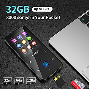 RUIZU 96GB MP3 Player with Bluetooth 5.0, Portable Digital Music Player with FM Radio, Voice Recorder, E-Book Reader, Video, Pedometer, Alarm Clock, Supports up to 128GB Micro SD Card