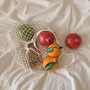 Tensico Reusable extra-length Shoulder strap Mesh Bags Cotton Mesh Grocery Bags,100% Cotton Net Cotton String Shopping Bag,Eco Market Bag Tote Bag Vegetable,Pack of 4 Portable Washable.