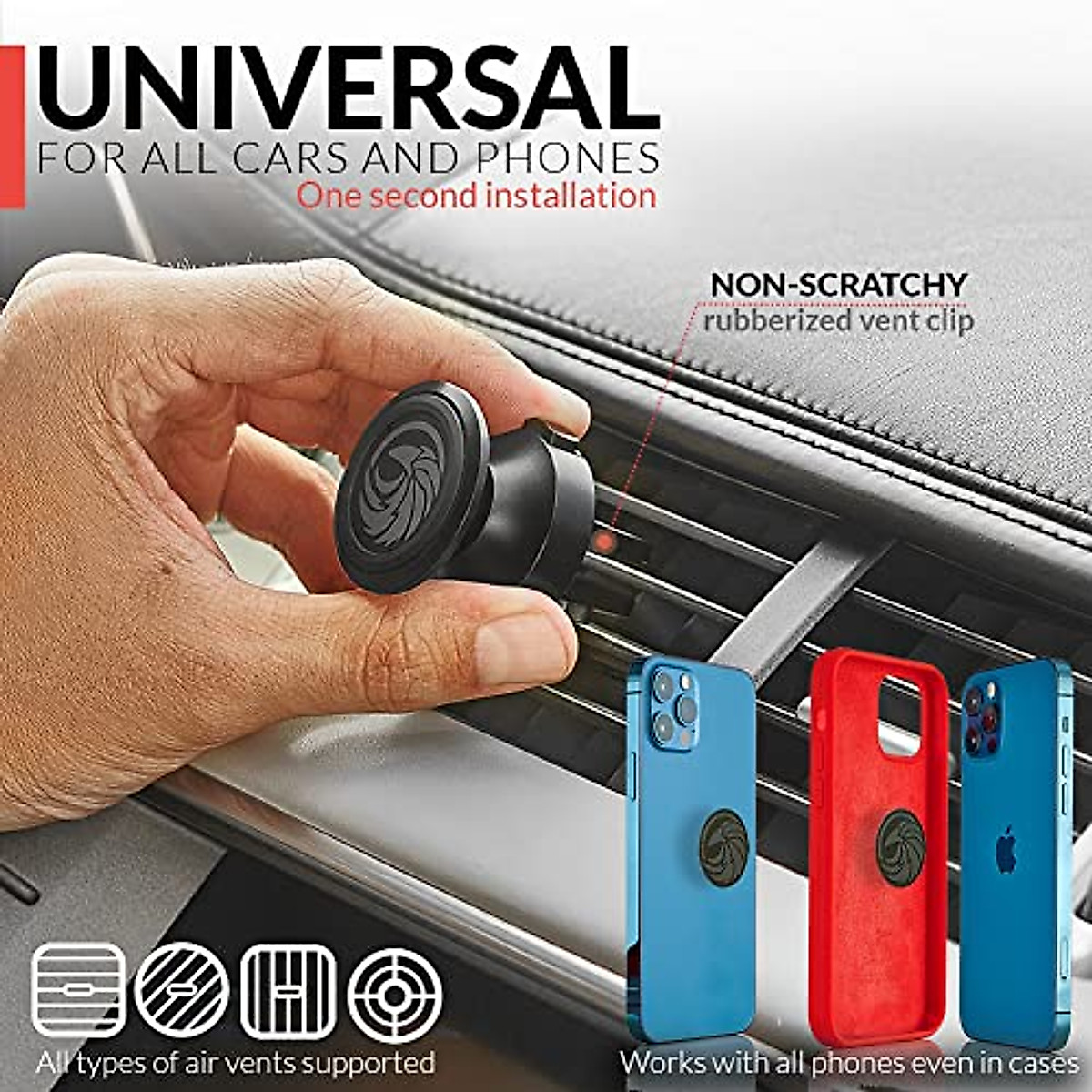 New 2023 Magnetic Cell Phone Holder for Car Vent - for Any Smartphone (iPhone, Android, GPS) | Stylish All-Metal One-Hand & One-Sec Phone Mount for Car, 100 to Safeness & Comfort