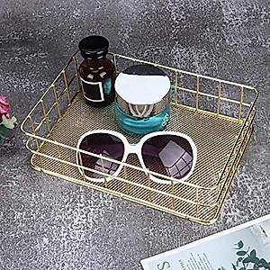 Kuuleyn Wire Mesh Basket, Golden Iron Storage Basket Multifunctional Wire Mesh Desktop Storage Organizer for Home(Large)