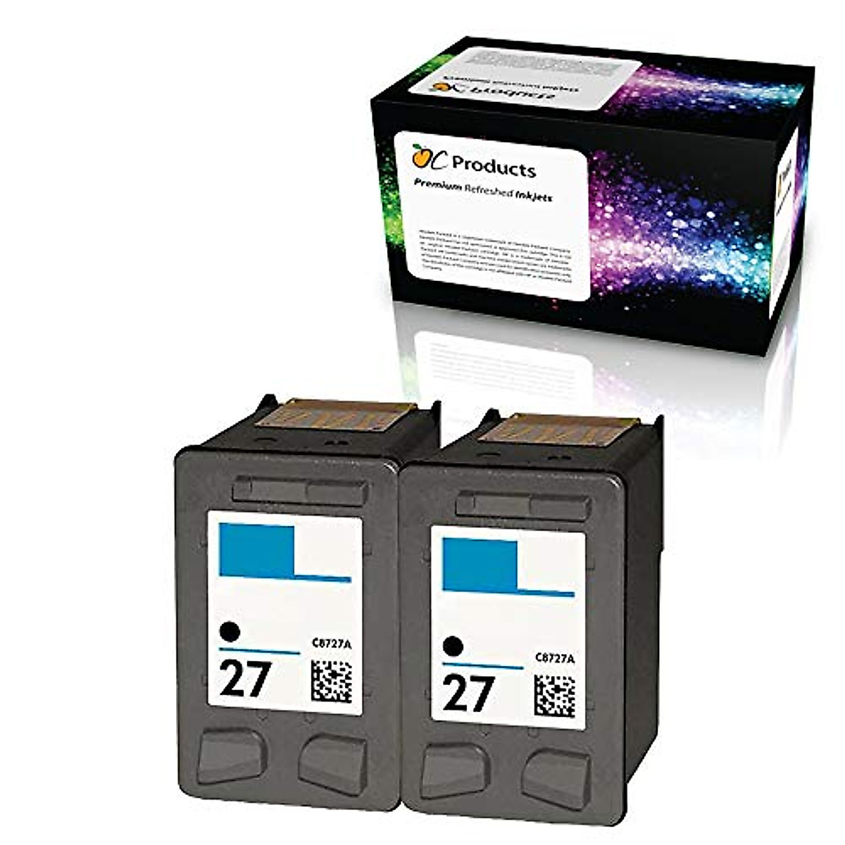 OCProducts Refilled Ink Cartridge Replacement for HP 27 for Deskjet 3650 3845 PSC 1310 1315 2200 2171 Officejet 5608 Printers (2 Black)