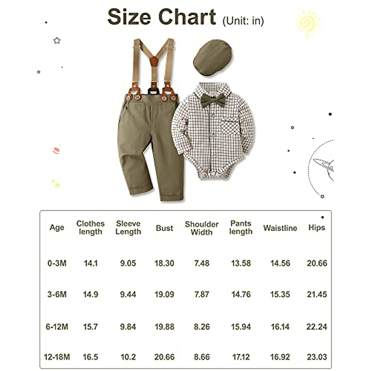CARETOO Baby Boy Formal Outfits Baby Boy Wedding Outfit Dress Shirt/Bowtie/Suspender Pants Set Green 0-3Months