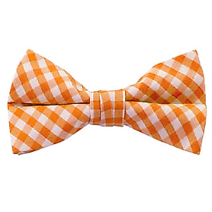 Jacob Alexander Men's Gingham Checkered Pattern Pre-Tied Clip-On Bow Tie - Orange