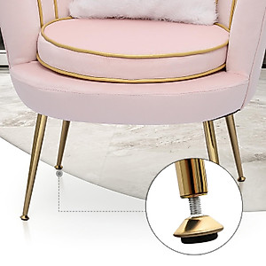 MoNiBloom Upholstered Velvet Chair for Bedroom Makeup Room, Light Pink Shell Chair Mid-Century Modern Leisure Guest Chair for Living Room with Cushion and Metal Legs, Retro Arm Chair, 250 lbs Capacity