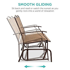 Best Choice Products 2-Person Outdoor Patio Swing Glider Steel Bench Loveseat Rocker for Deck, Porch w/Textilene Fabric, Steel Frame - Brown