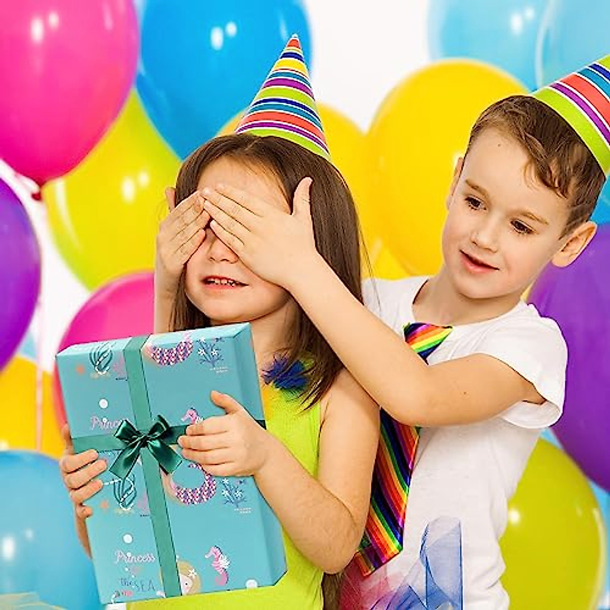 Mermaid Wrapping Papers, Princess of the Sea Little Mermaid design 6 Sheets Folded Flat 20x28 inches per Sheet with Emerald Green Ribbon, Gift Tag and Greeting Card for Birthday Party Baby Shower