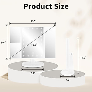 JAMIEWIN Lighted Makeup Mirror 3X/2X/1X Magnification 21 LED Trifold Vanity Mirror with Touch Sensor Dimming Portable Travel Mirror Best Xmas Gifts for Women Girls