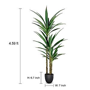 Lambye Artificial Tree, 4.6 Feet Agave Plant with 3 Heads in Plastic Pot, Potted Fake Greenery for Home, Office, Indoor and Outdoor Modern Decoration(2 Pack)