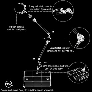 Jetec 9 Pieces Action Figure Display Holder Base Clear Action Figure Display Stand Doll Model Support Stand Action Figures Doll Display Holder Compatible with HG RG SD SHF Gundam 1/144 Toy