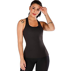 RUNNING GIRL Tank Top for Women, Workout Ribbed Black Sports Bra Racerback Long Tank Tops Loose Fit Plus Size (BX2356 Black.CN:XL,US:L)
