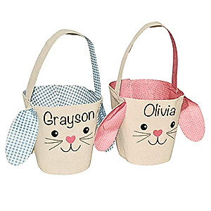 Personalized Easter Basket/Rustic Bunny Easter Baskets/Canvas Easter Tote/Bunny Ears Easter Basket with Name/Soft Easter Pail