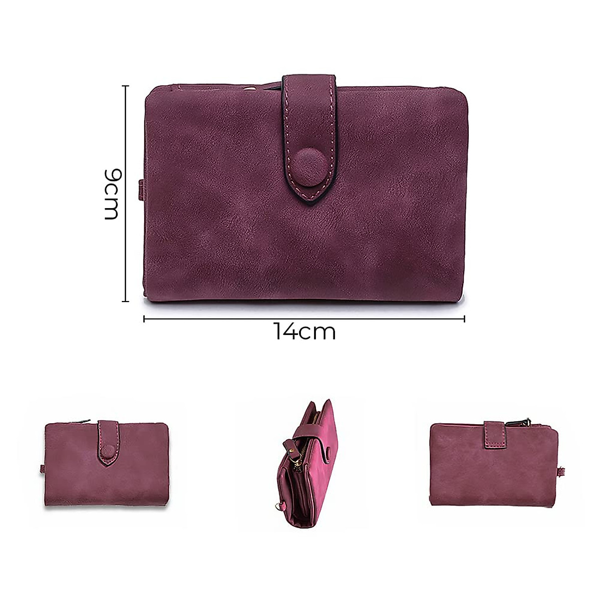 Small Trifold Leather Wallet for Women, Compact Ladies Credit Card Holder Handbag with Strap, Leather Clutch Wallets Multi Card Organizer (Navy)