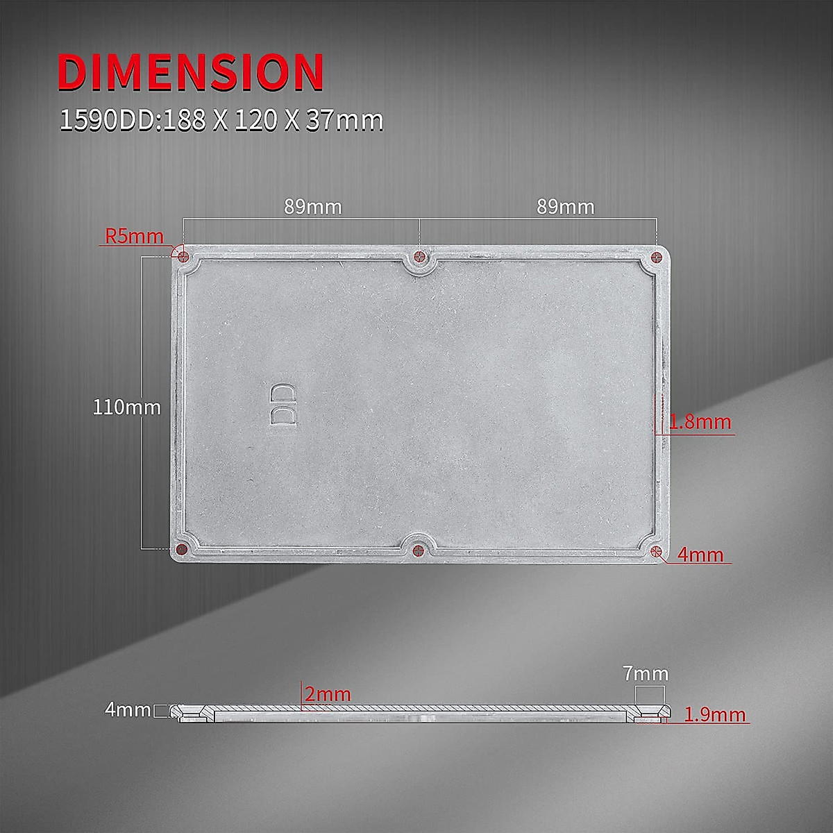 DaierTek 1590DD Guitar Effect Pedal Stomp Box Enclosure Diecast Metal Aluminum 7.40" X 4.70" X 1.46" Inches 188mm X 120mm X 37mm Housing Size