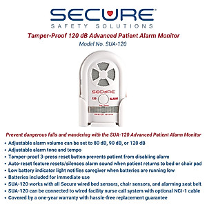 Secure Chair Alarm for Elderly Dementia Patients - 12" x 12" Chair Pressure Sensor Pad, 80-120 dB Patient Monitor - Wheelchair Chair Alarms and Fall Prevention for Seniors