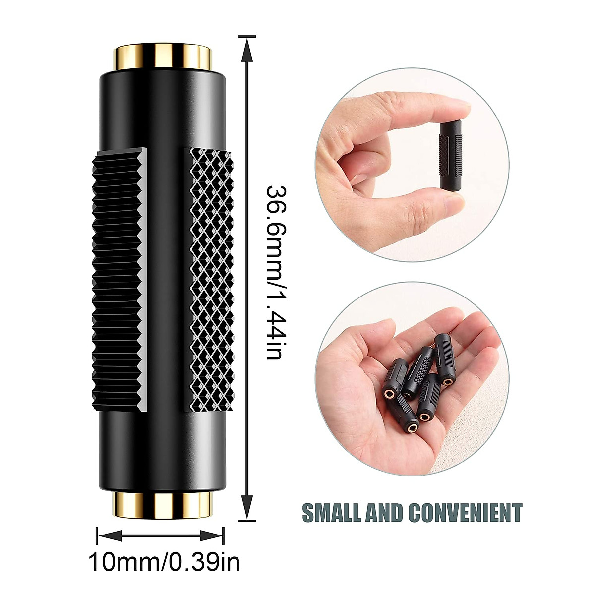 SNLLMZI 5pack 3.5 mm Female to Female Adapter, 3.5mm Stereo Jack to 3.5mm Stereo Jack Adapter Connectors Stereo Coupler Female to Female - Gold Plated