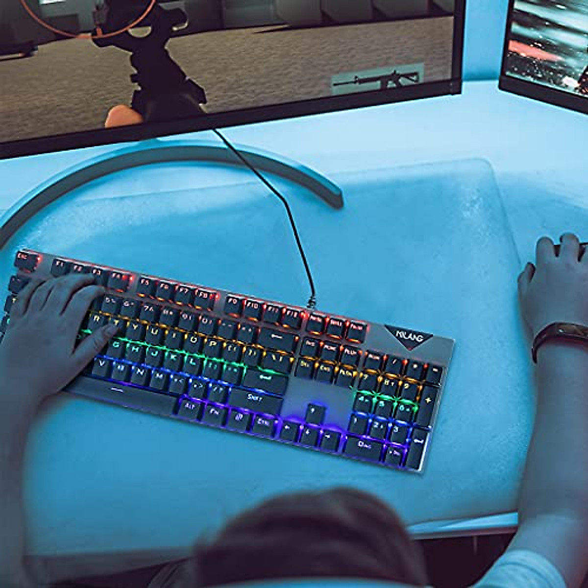 Qksky 104 Key USB Wired RGB Backlight Mechanical Gaming Keyboard Scientific Key Layout Green Axis Anti-Ghosting Keyboard 104 Key Gaming Keyboard