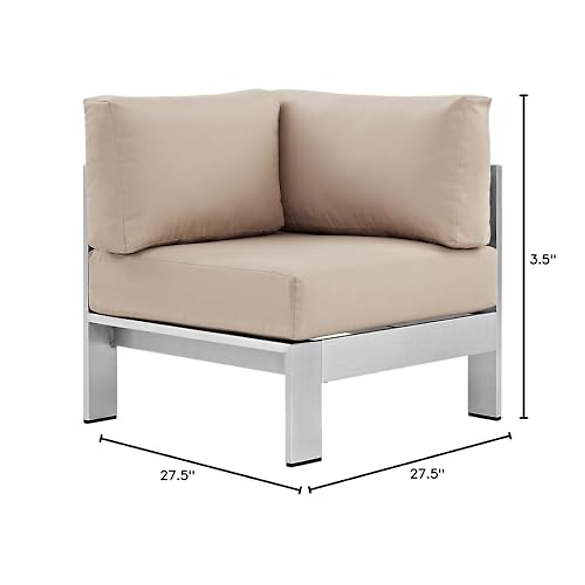 Modway Shore Aluminum Outdoor Patio Corner Chair in Silver Beige