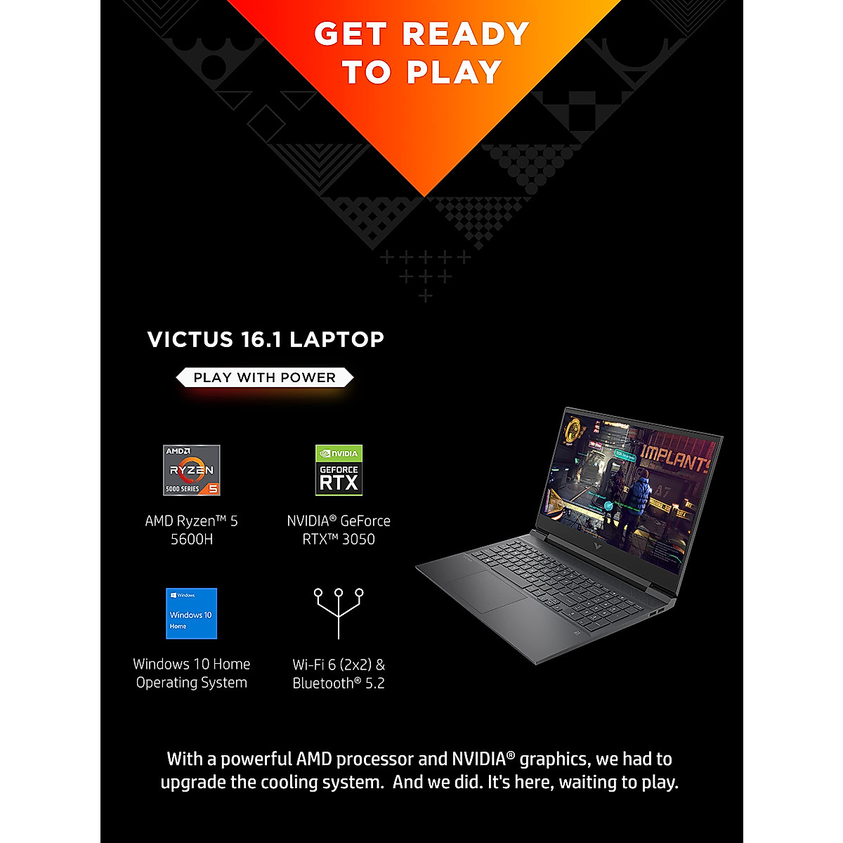 HP by Victus 16.1 FHD Gaming Laptop, NVIDIA GeForce RTX 3050, AMD Ryzen 5 5600H, 8GB RAM, 512GB SSD, Windows 10 Home(16-e0010nr, 2021) (Renewed)