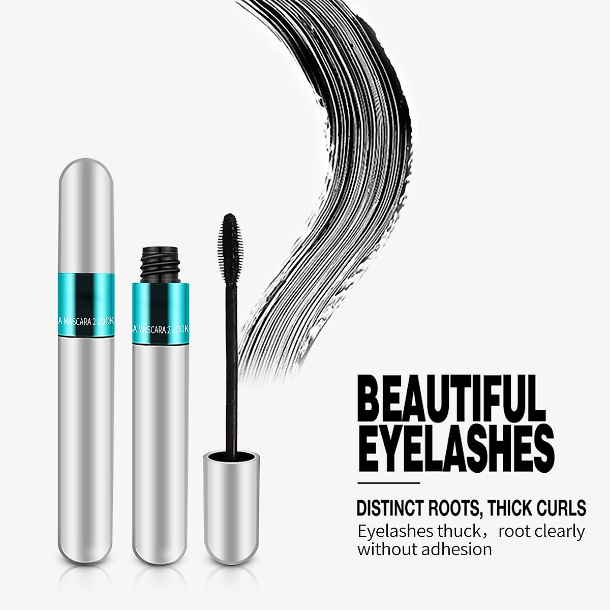 2 Pack 2 in 1 for Mascara 5x Longer Washable, 2 in 1 4D Silk Fiber Lash Mascara, No Clumping, Long-lasting Black Mascara