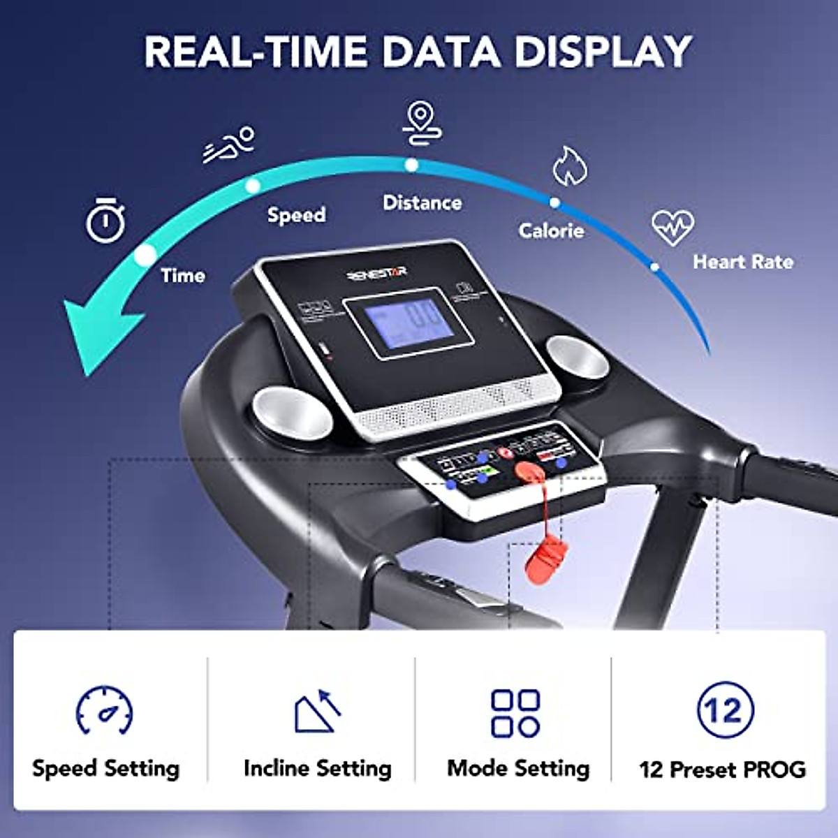 RENESTAR Treadmills for Home, Treadmill with 0-15% Auto Incline, 3HP Folding Treadmill for Running Walking with 280LBS Weight Capacity, Incline Treadmill Equipped with Bluetooth & Pulse Monitor