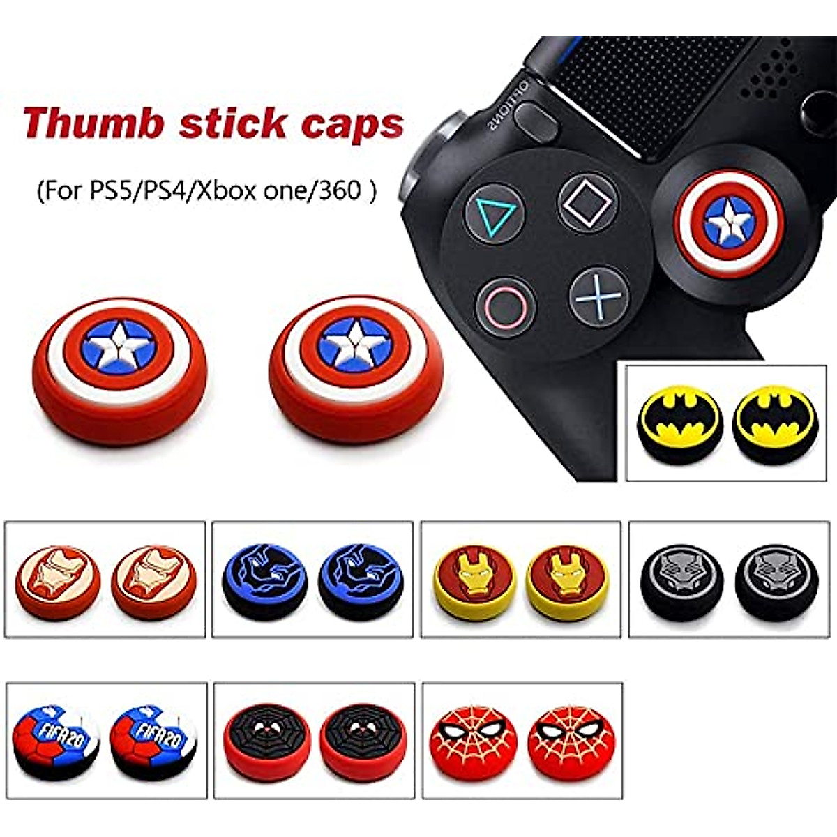 10Pcs Analog Thumb Grip Stick Cover, Dualsense Wireless Controllers Game Remote Joystick Cap, Non-Slip Silicone Handle Protection Cover for PS5/PS4/Xbox one/360/Nintendo Switch PRO