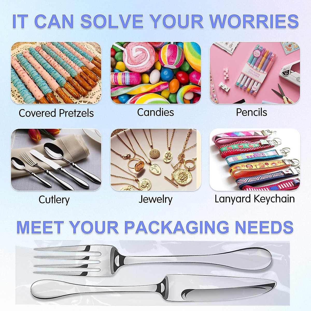 COQOFA Long Self Adhesive Cellophane Bags 2x8" 200 Pcs Clear Cookie Candy Treat Bags Resealable Self Sealing Plastic Cello Bags Long Strip Transparent Individual Bags