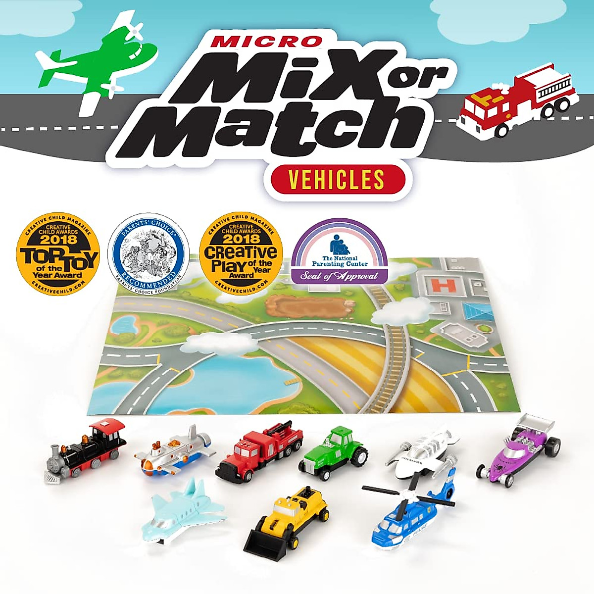 POPULAR PLAYTHINGS Micro Mix or Match Vehicles Deluxe Set of 9 Toy Cars Planes and More