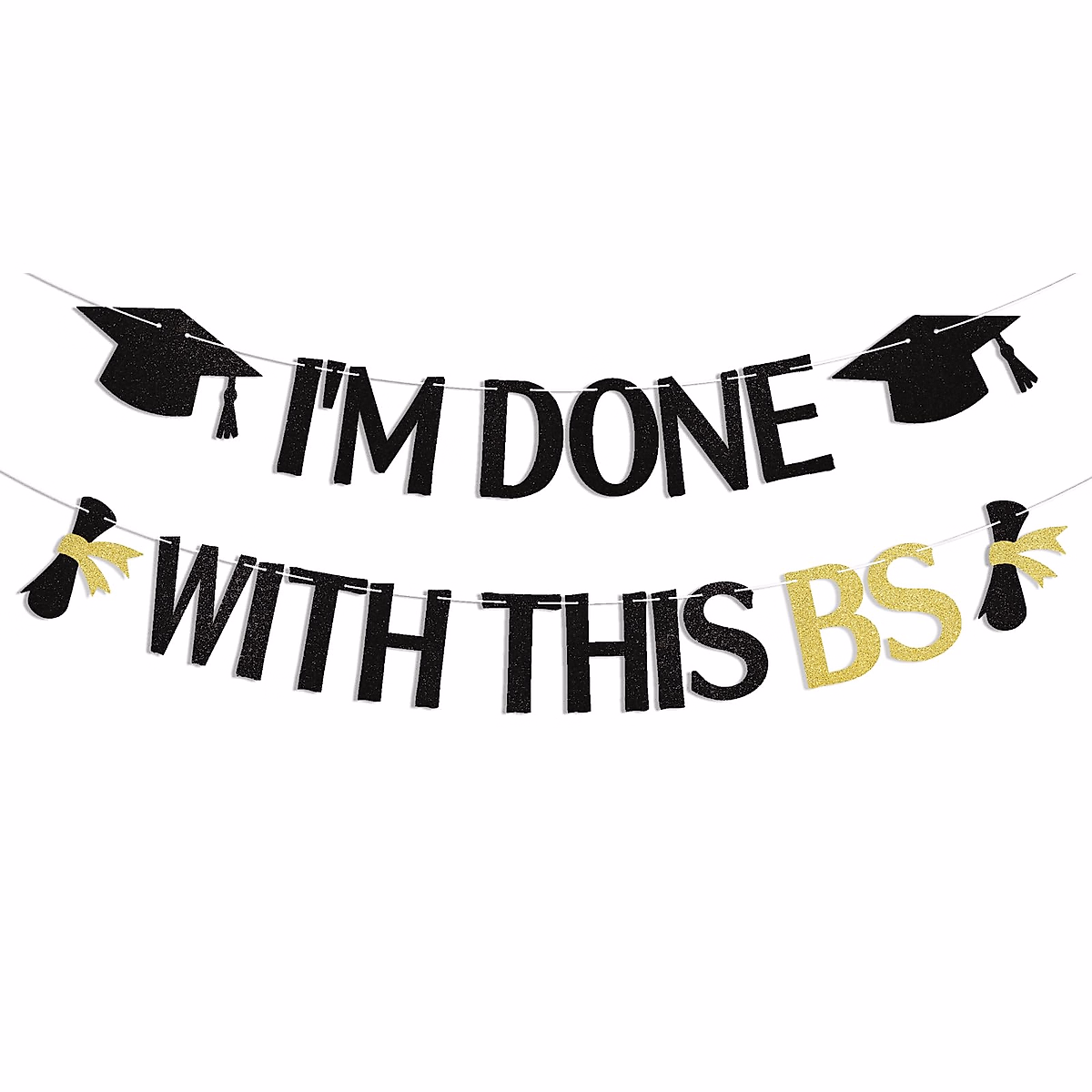 I'm Done With This B.S. Banner - Congrats Bachelor Grad Party Banner, Bachelor's Degree Graduation Party Decorations Black Glitter