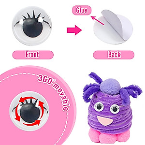 TOAOB 200pcs Black Wiggle Googly Eyes Self Adhesive with Eyelashes Round 8mm 10mm 12mm 15mm 20mm Plastic Sticker Eyes for DIY Crafts Scrapbooking Decoration
