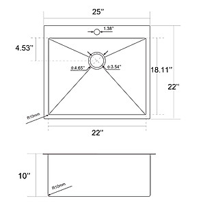 VALISY 25 x 22 x 9 Inch Drop In Topmount Stainless Steel Brushed Nickel Single Bowl Kitchen Sink Extra-thick 16 Gauge, RV Kitchen Sink with Dish Grid and Basket Strainer