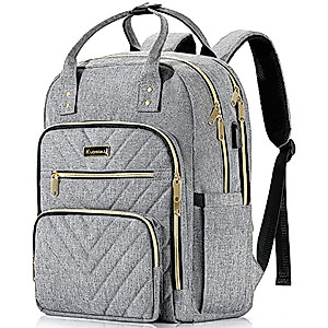 Kuosdaz Travel Backpack for Women, 15.6 Inch Work Laptop Backpack, Water Resistant Backpack for Business with USB Charging Port, Anti-theft Student Teacher Bookbags, Large Daypacks for Women, Grey