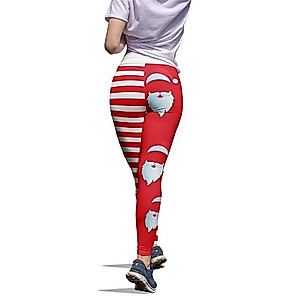 JIFRE Nude Feeling Yoga Pants Santa Stripe Print Leggings for Christmas Women Running High Waist Workout TrousersS