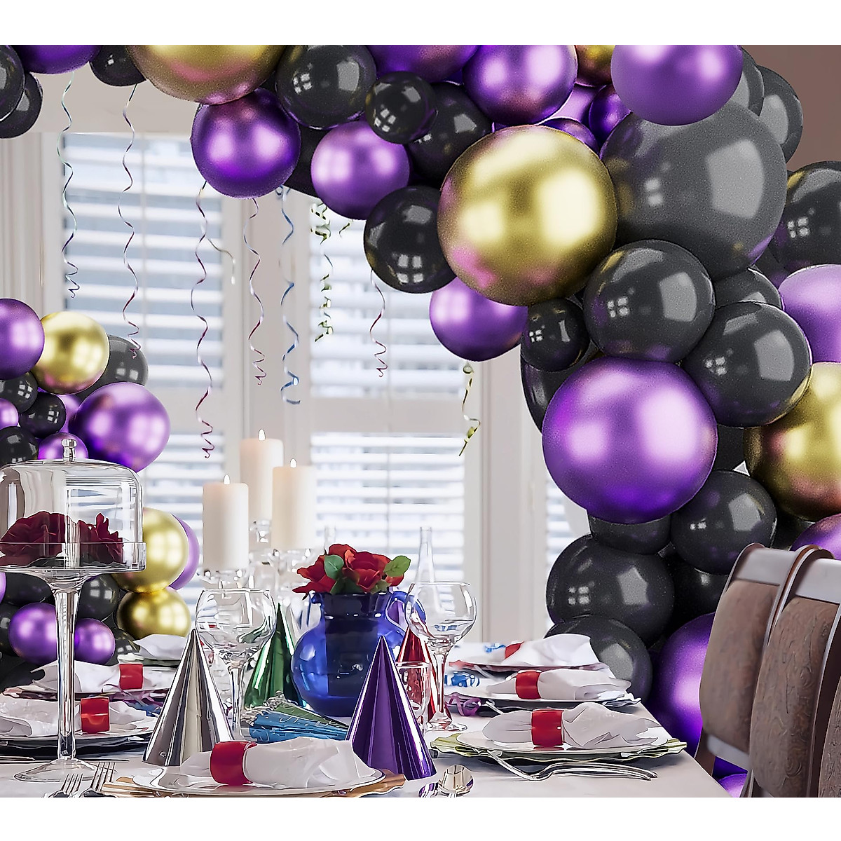 Metallic Purple Black Balloons Garland Arch Kit-143Pcs for Baby Shower, Birthday, Graduation, Engagement, Anniversary with Black & Gold Accents