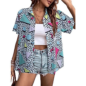 80s 90s Outfit for Women 80s 90s Retro Party Disco Shirt Hawaiian Button Down Shirt Short Sleeve Button Up Blouse Tops Light Green
