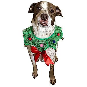 ComfyCamper Christmas Wreath Neck Scrunchie Dog Costume for Small Medium and Large Dogs Puppies and Cats, Small, Green
