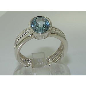 925 Sterling Silver Natural Aquamarine Womens Solitaire Ring - Size 5.5