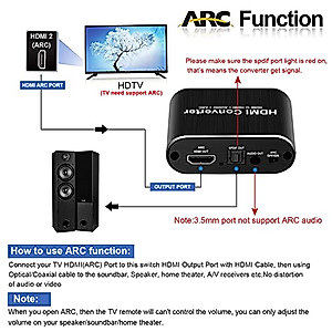 avedio links 4K@60Hz HDMI Audio Extractor, HDMI to HDMI + Optical Toslink SPDIF + 3.5mm AUX Stereo Audio Out, HDMI Audio Converter Adapter Splitter Support HDCP1.4 Full HD 1080P 3D