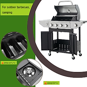 4-Burners Propane Gas BBQ Grill with Side Burner and Thermometer, Cart Style Outdoor Stainless Steel Cooking Barbecue Propane Grill for Backyard Barbecue Camping