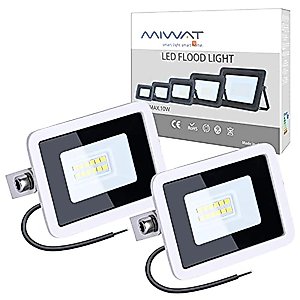 MIHEAL 2 Pack White 110V 10W LED Flood Light,Daylight White, IP68 Waterproof Super Bright Security Lights, Outdoor Floodlight for Yard, Garden, Playground, Basketball Court [Energy Class A++]