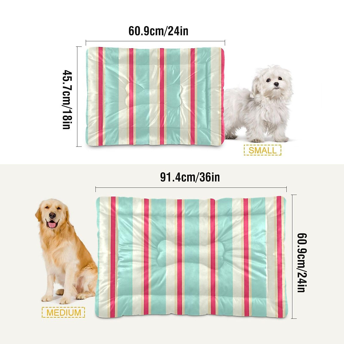 Coikll Simple Stripes Pet Bed Pad Soft Dog Bed Mat with Anti-Slip Bottom, Machine Washable Crate Pad Mattress for Dog Sleeping- 24 * 18inches