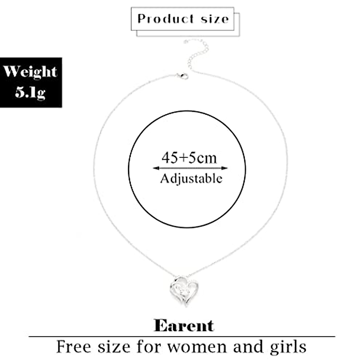 Earent Rhinestone Heart Pendant Necklace Silver Infinity Tiny Necklaces Chain Sparkly Minimalist Neck Chain Jewerly Adjustable for Women and Girls (B-Heart 2)