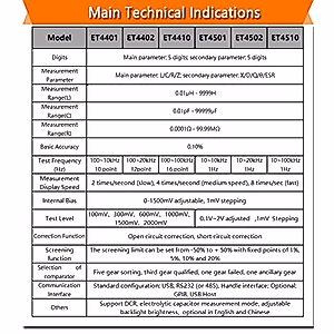 East Tester Desktop LCR Meter inductance Tester 10~100KHz Continuously Adjustable; 1Hz Step; Support SCPI; (4510, Grey, 3)