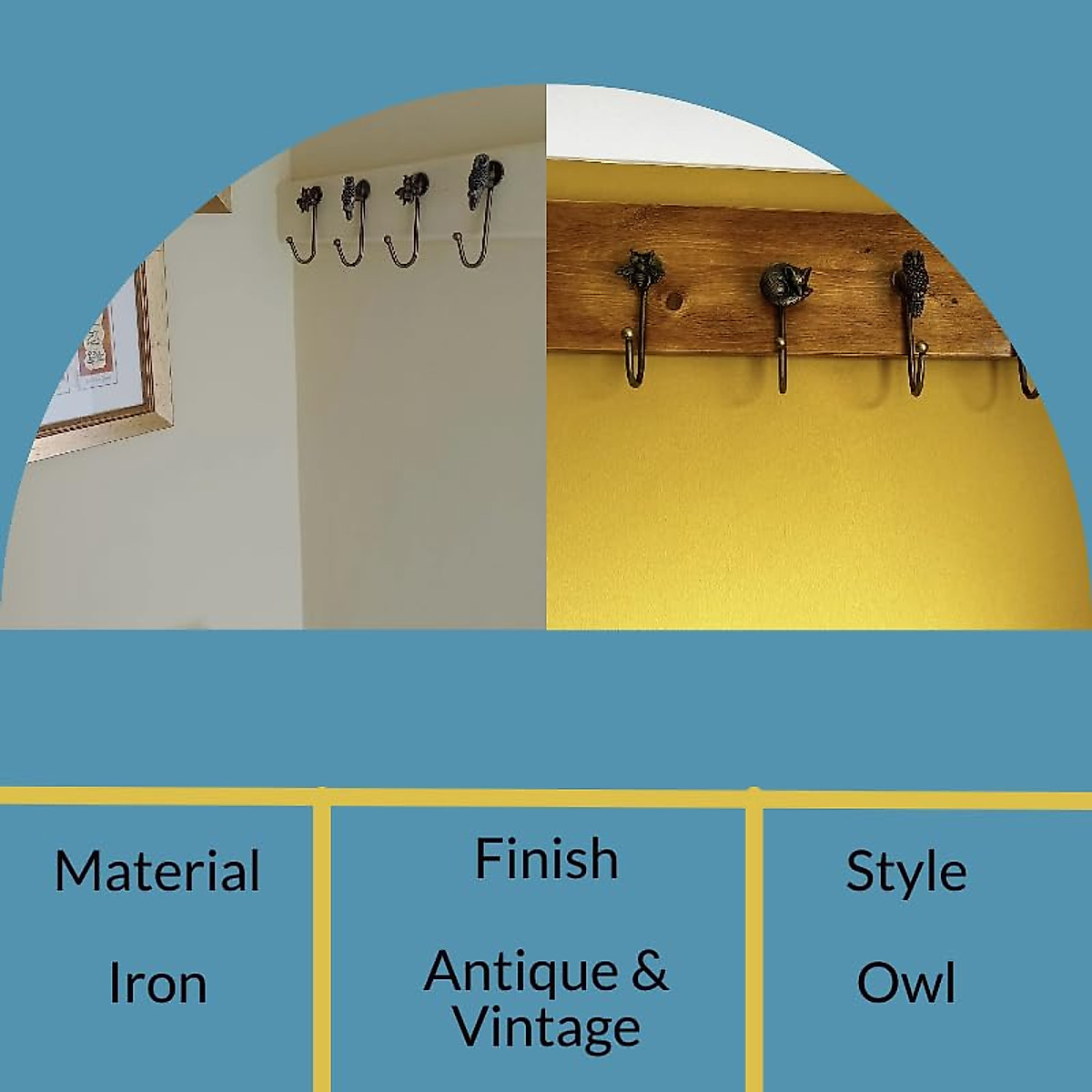 Knobs By Blossom Vintage Antique Brass Iron Wall Hooks Tie Backs Bronze Handmade Metal Animal Hook (18. Owl), TFVSAH