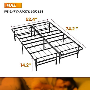 Bed Frame Metal Platform Bed Frame Mattress Foundation Box Spring Replacement Heavy Duty Steel Slat Easy Assembly Noise-Free Black,Twin/Full/King/Queen (Full)