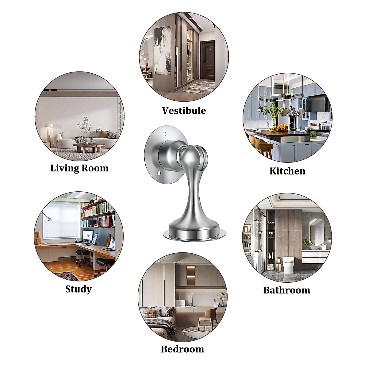 Magnetic Door Stop, Stainless Steel Door Stopper, No Drilling Magnetic Door Stopper with 3M Double-Sided Adhesive Tape, Screws for Stronger Mount, 2 Pack Door Holder Hold Your Door Open