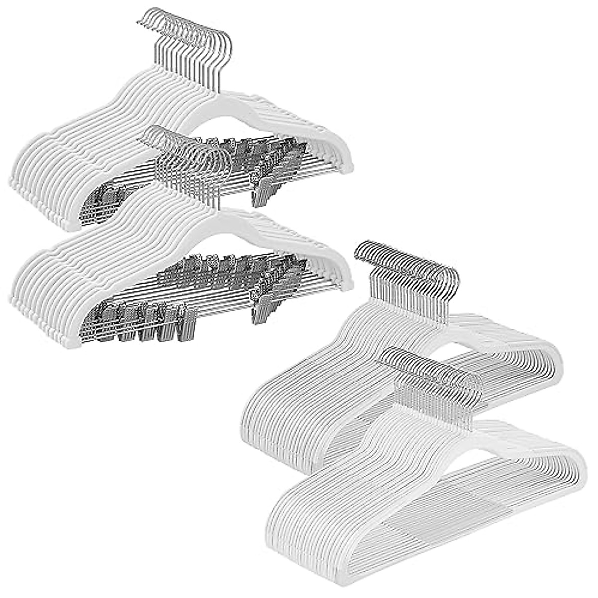 SONGMICS 50-Pack Coat Hangers and 30-Pack Pants Hangers Bundle, Velvet Hangers, Non-Slip Clothes Hangers, Velvet Hangers with Adjustable Clips, White and Light Pink UCRF029W05 and UCRF012W02