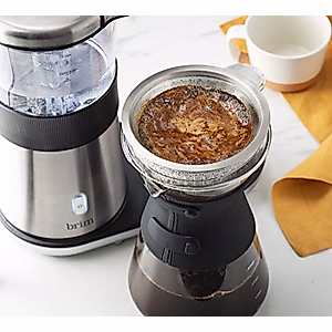 brim 8 Cup Pour Over Coffee Maker Kit, Simply Make Rich, Full-Bodied Coffee Every Time, Set Includes Glass Carafe, SCA Measuring Scoop, Silicone Sleeve, and Healthy-Eco Reusable Filter, Stainless Steel